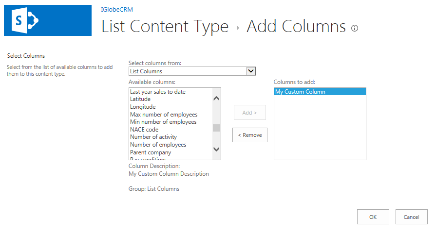 4.1.3 Add a column to an existing company tab (Content Type) | iGlobe CRM Office 365